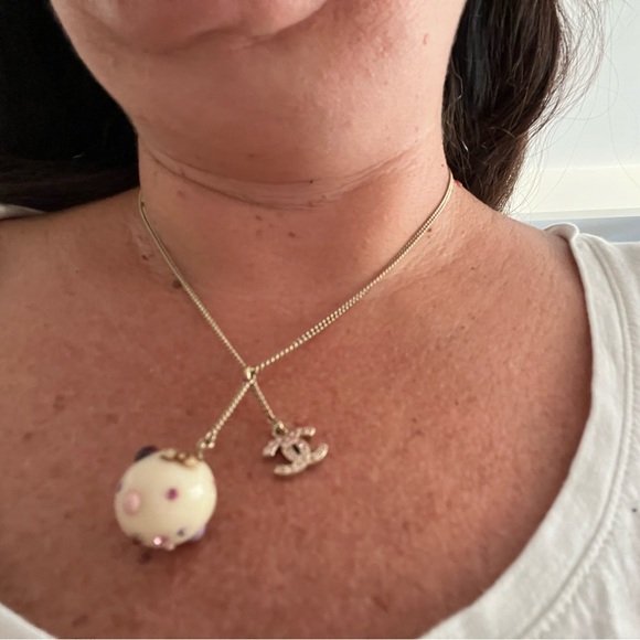 CHANEL | Jewelry | Chanel Cc Logo Ball Pendant Gold Chain Necklace With ...